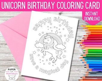 PRINTABLE Happy Birthday Unicorns Coloring Card | Color Your Own DIY ...