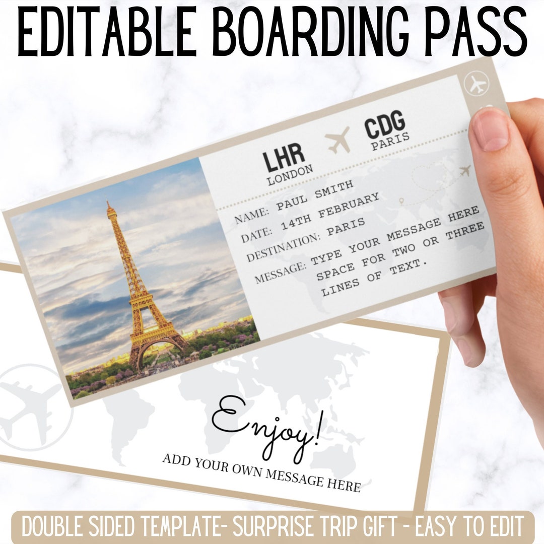 Boarding Pass Editable Template : Surprise Trip Fake Plane Ticket ...