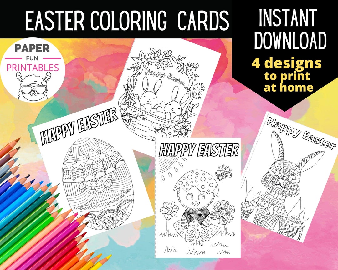 EASTER Coloring Cards. DIY Easter Card, Kids' Easter Coloring PDF ...
