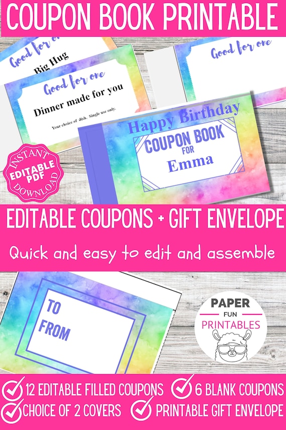 Birthday Coupon Book Printable : Editable DIY coupons. | Etsy