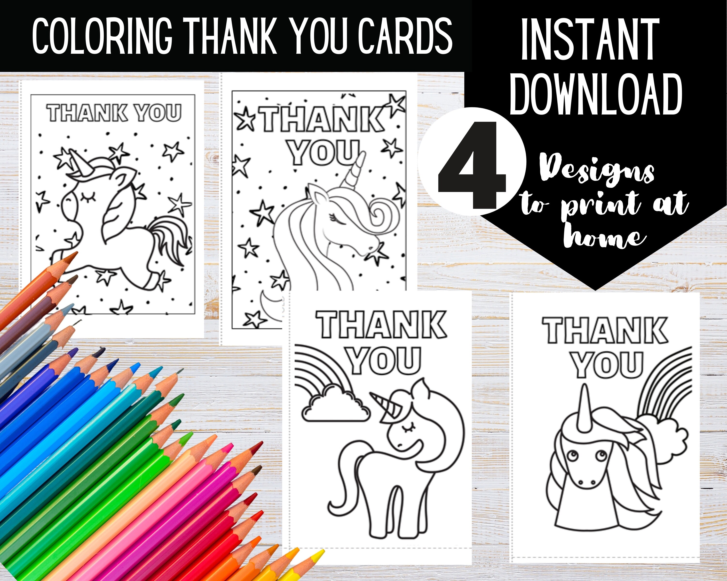 PRINTABLE Unicorn Coloring Thank You Cards | DIY Unicorn Thank You Card ...