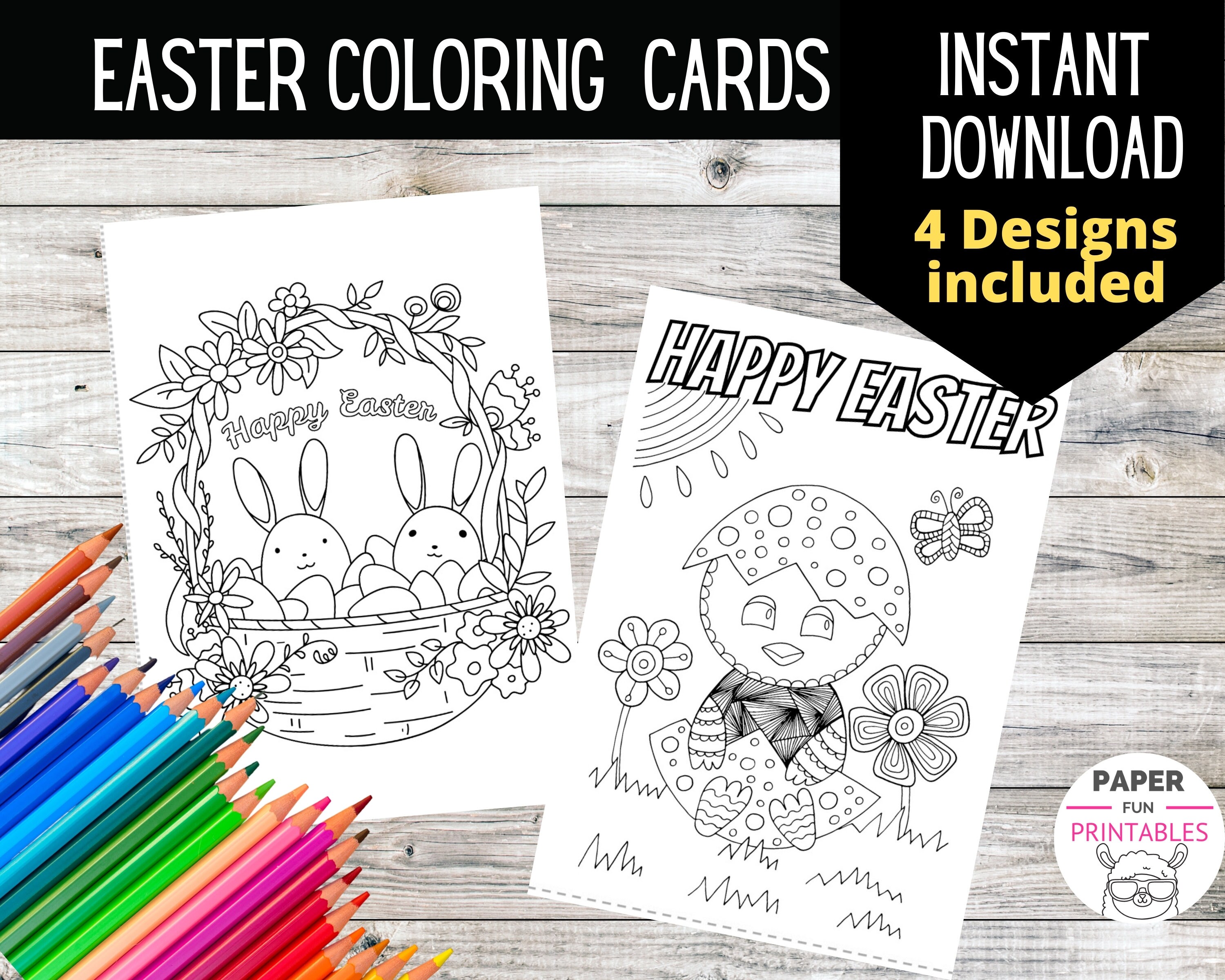 EASTER Coloring Cards. DIY Easter Card, Kids' Easter Coloring PDF ...