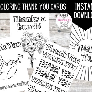 PRINTABLE Coloring Thank You Cards | DIGITAL DOWNLOAD | Color Your Own ...
