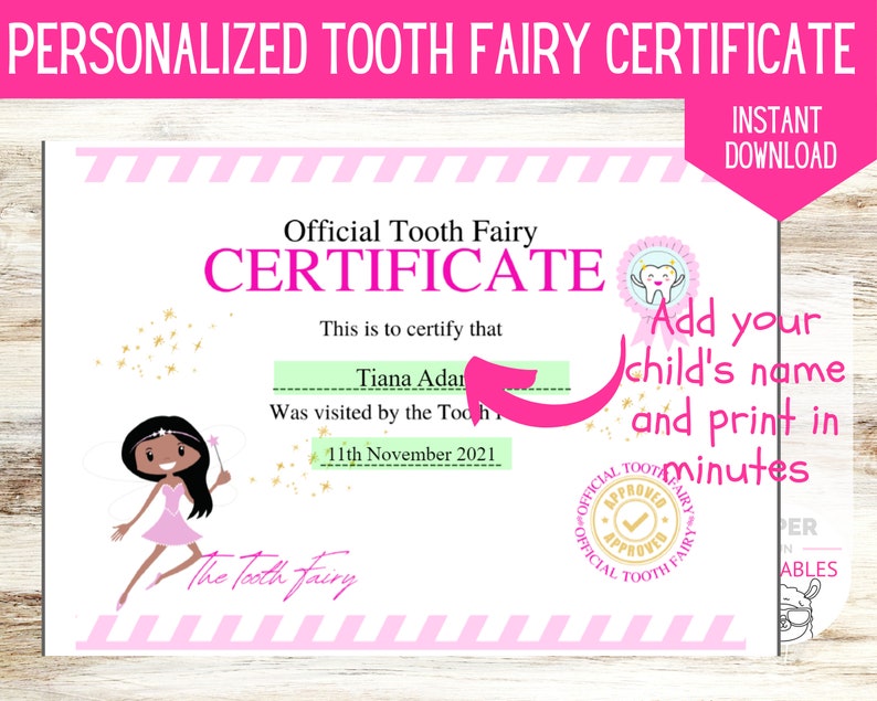 Lost Tooth Certificate Black Tooth Fairy Custom Tooth Fairy - Etsy