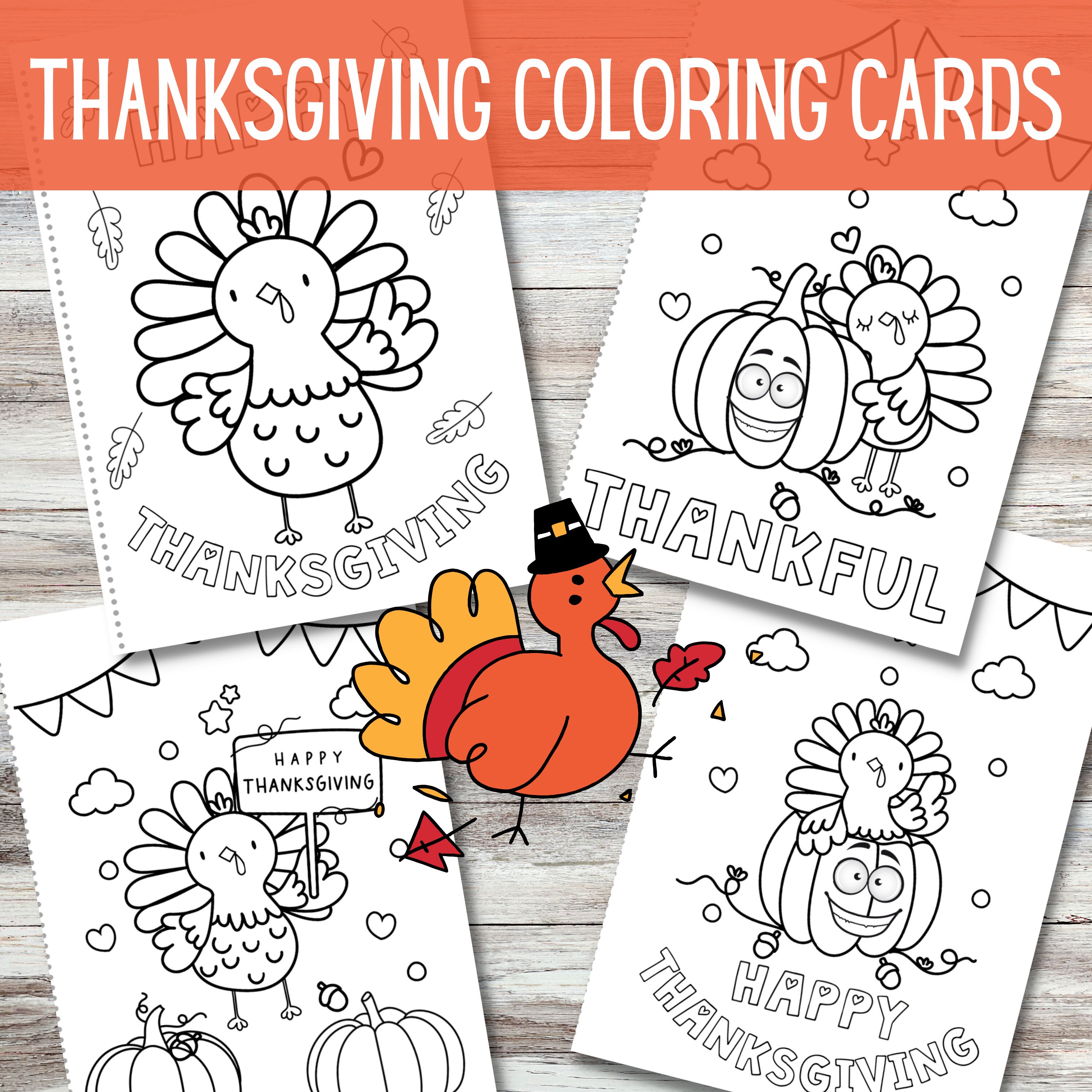 Thanksgiving Coloring Cards | DIY Thanksgiving Card DIGITAL DOWNLOAD ...