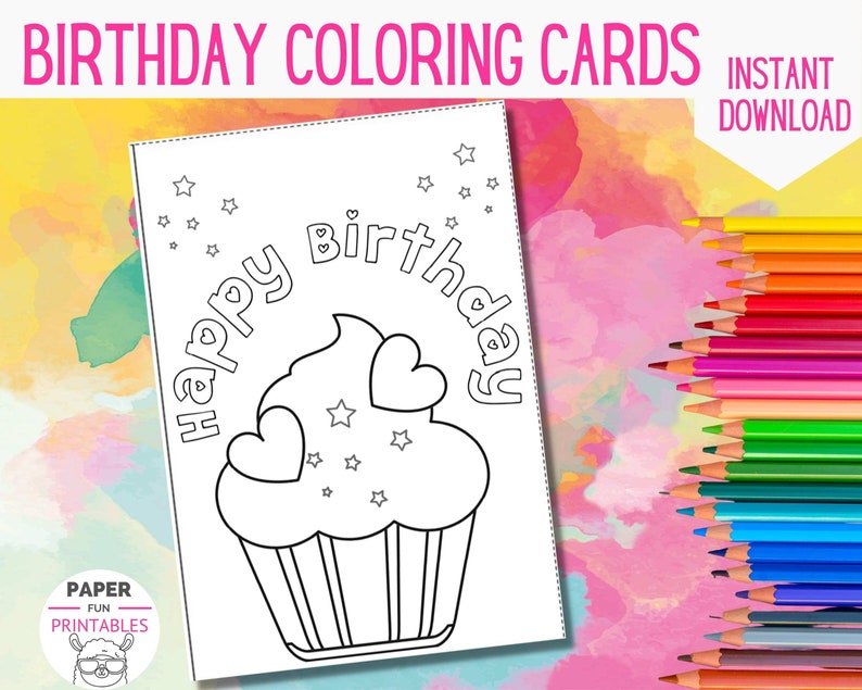 BIRTHDAY Coloring Card | Color Your Own DIY Happy Birthday Card ...