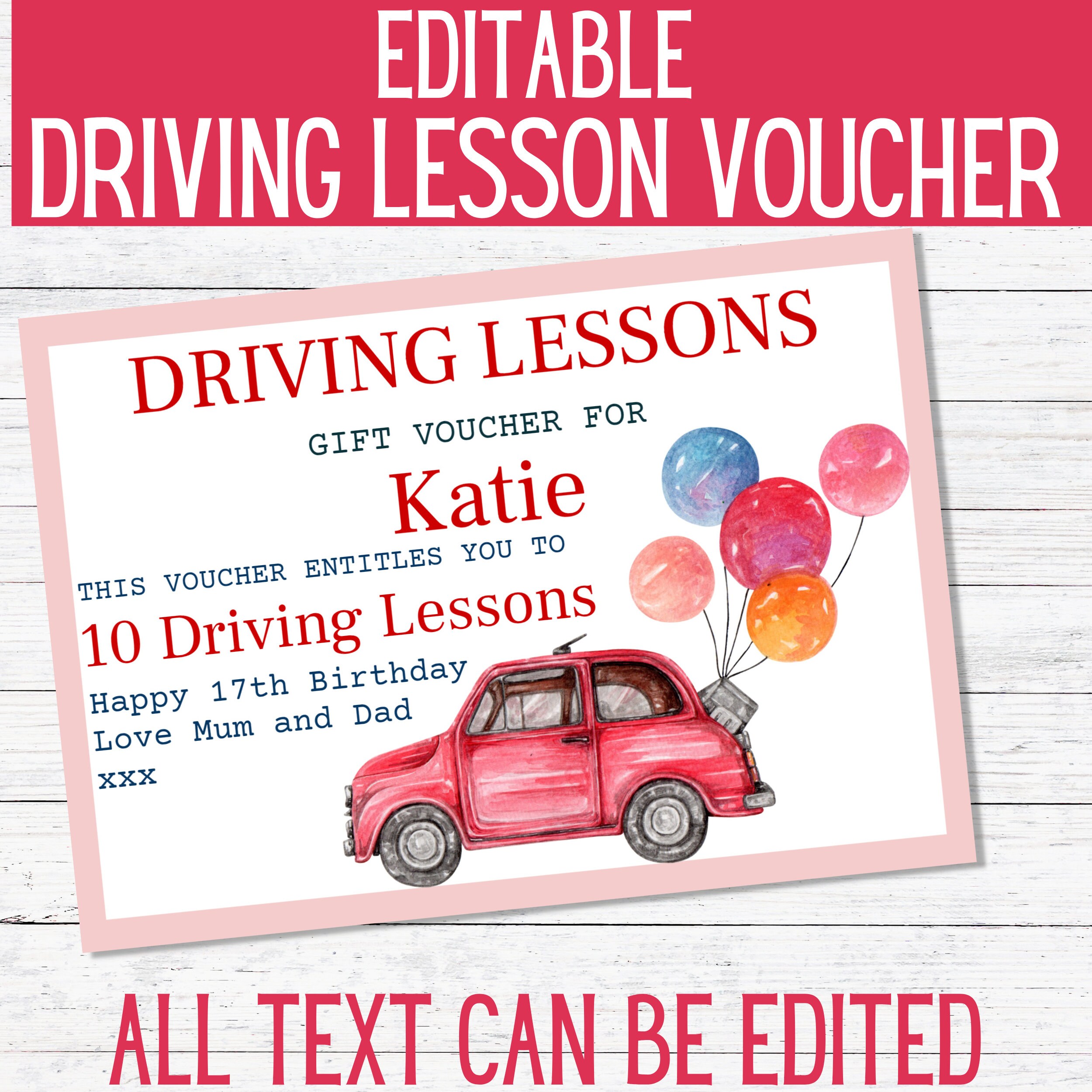 Driving Lessons Voucher Template : Driving Lesson Gift Editable Voucher ...
