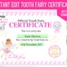 Lost Tooth Certificate INSTANT EDITABLE Personalized Tooth Fairy ...