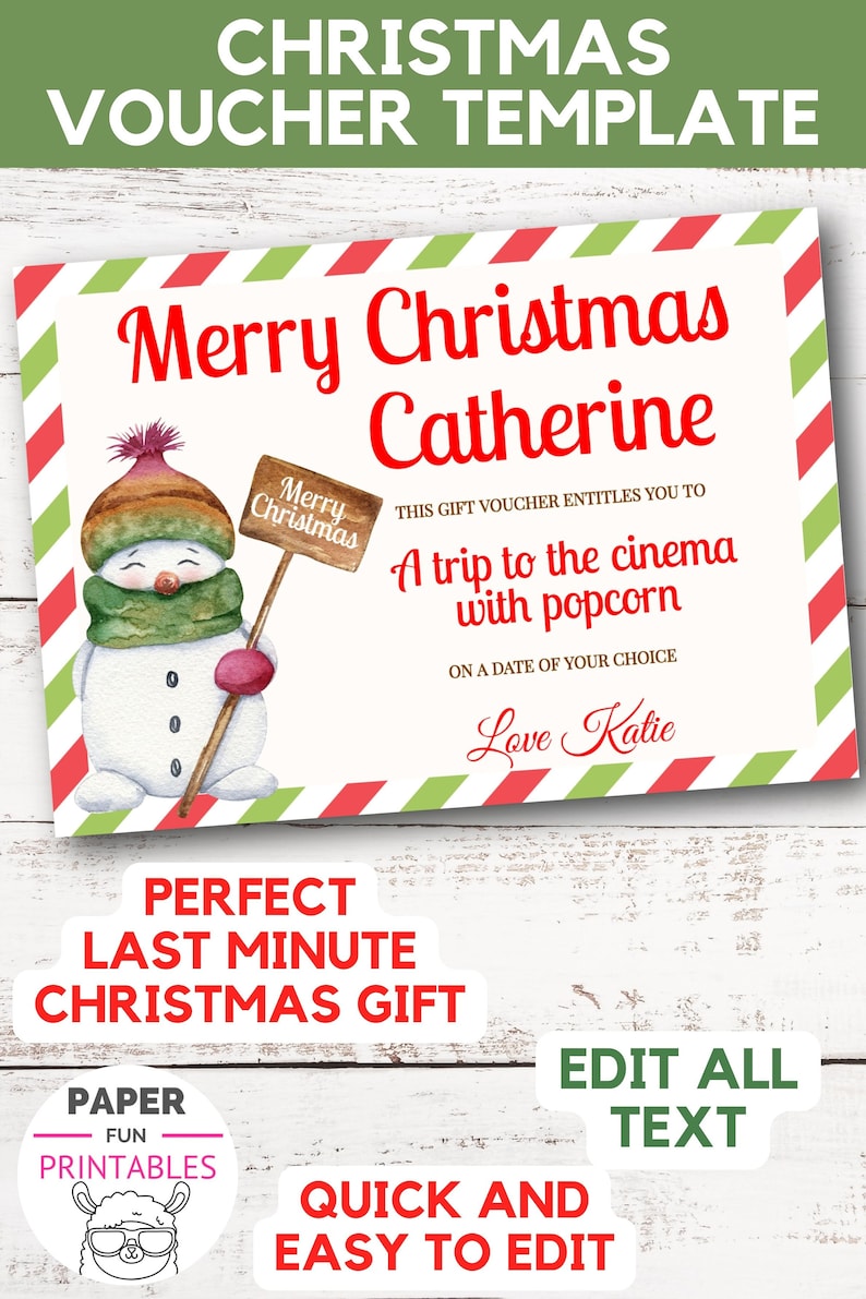 Christmas Gift Voucher Template : Editable Voucher, Christmas Gift ...