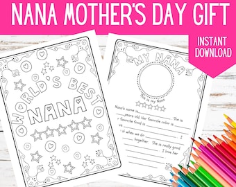 PRINTABLE Nana Portrait Coloring Sheet and Questionnaire Gift / Card ...