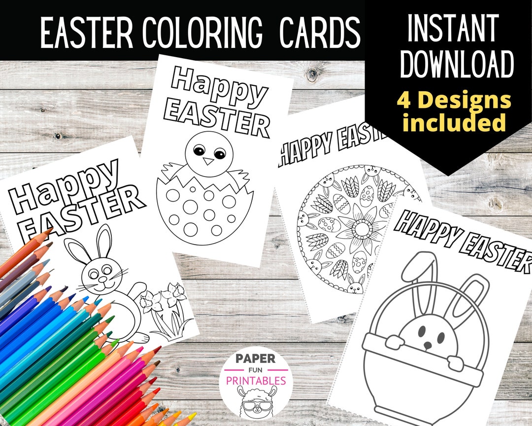 EASTER Coloring Cards. DIY Easter Card, Kids' Easter Coloring. Instant ...