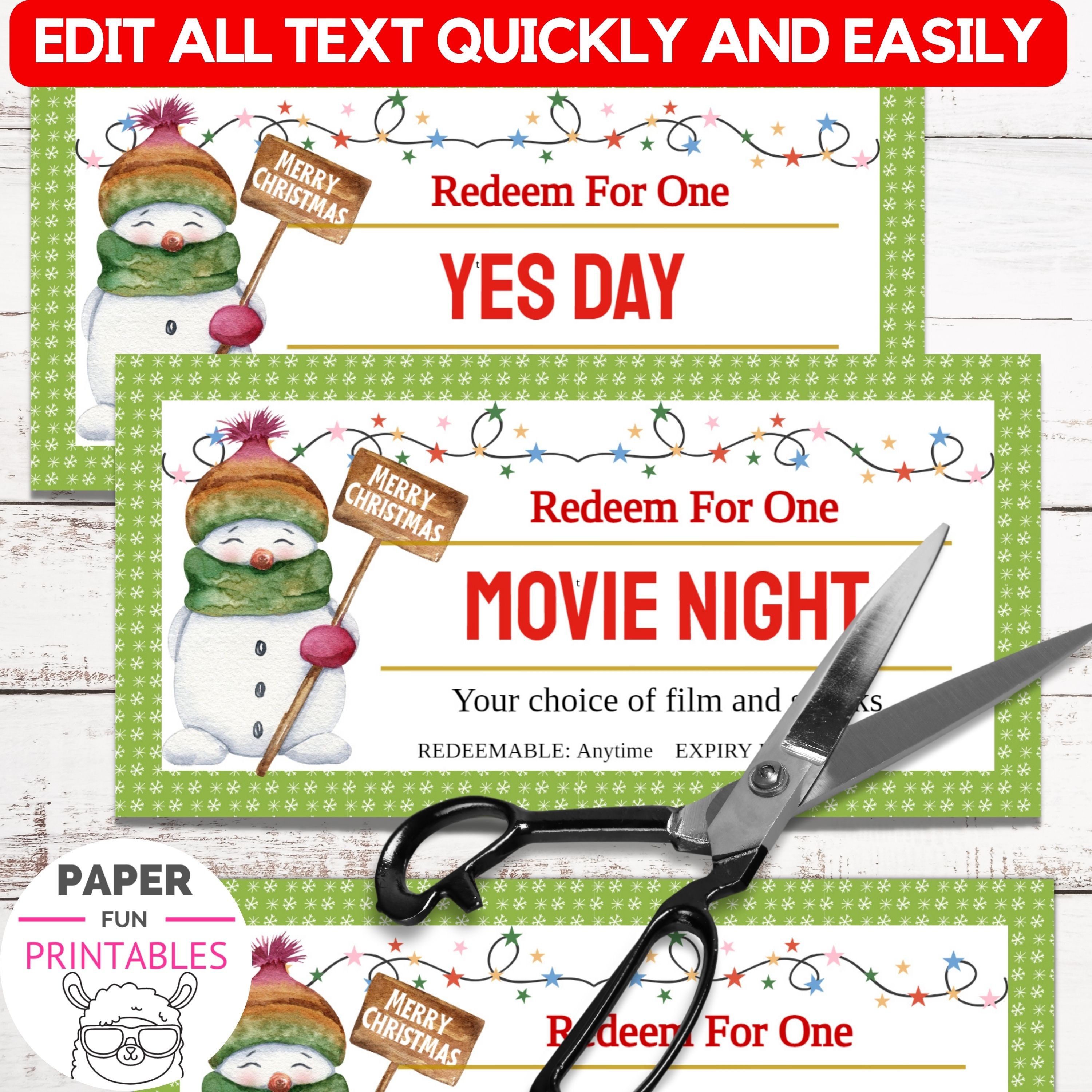 Christmas Coupon Book for Kids : Kids Christmas Coupons. Editable ...
