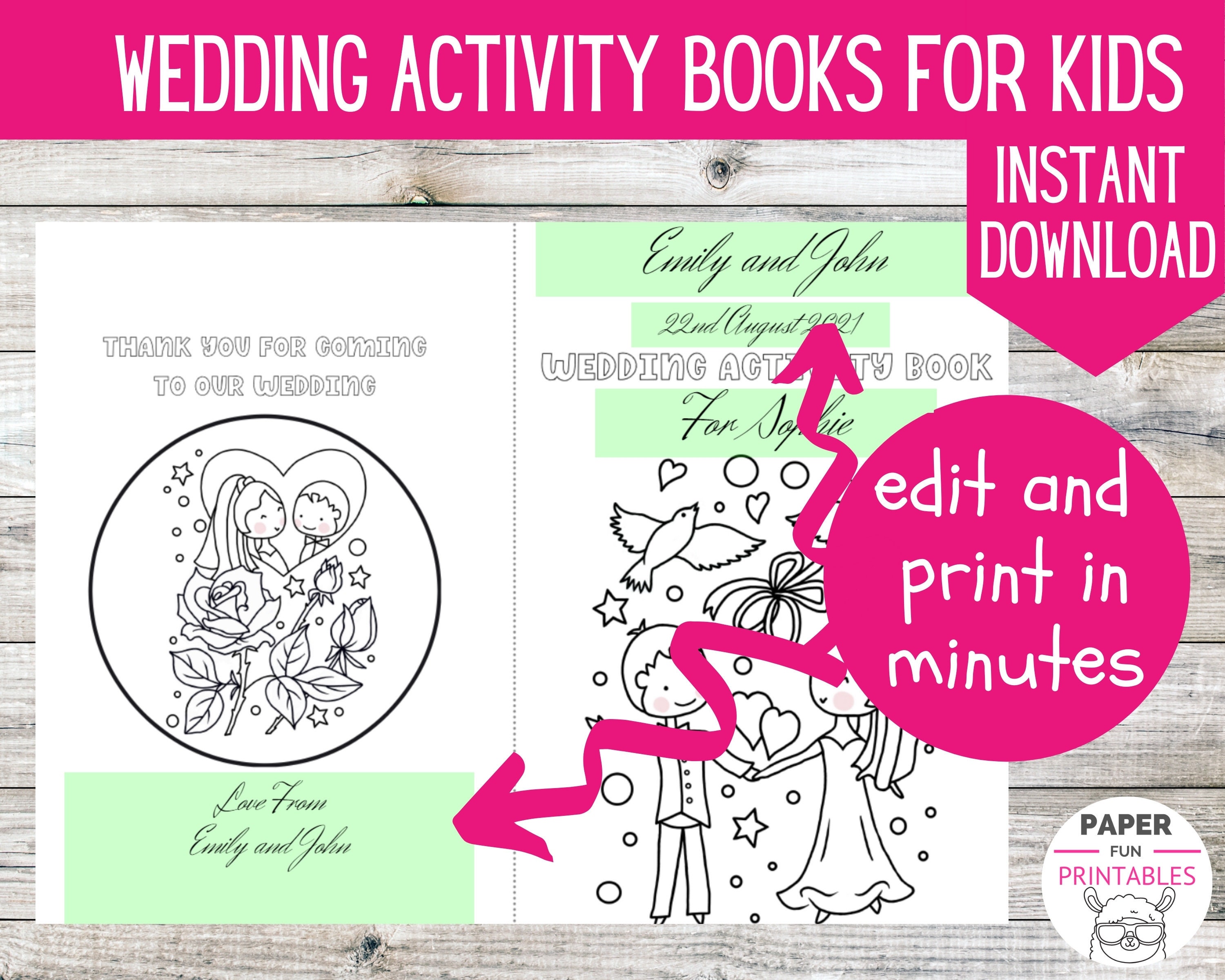 Wedding Activity Book for Kids | INSTANT DOWNLOAD| Personalised Wedding ...