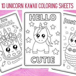 Unicorn Coloring Pages. 10 Cute Unicorn Kawaii Coloring Sheets. DIGITAL ...