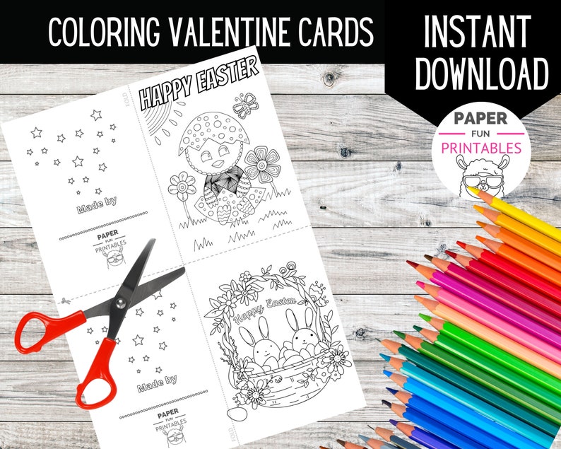 EASTER Coloring Cards. DIY Easter Card, Kids' Easter Coloring PDF ...