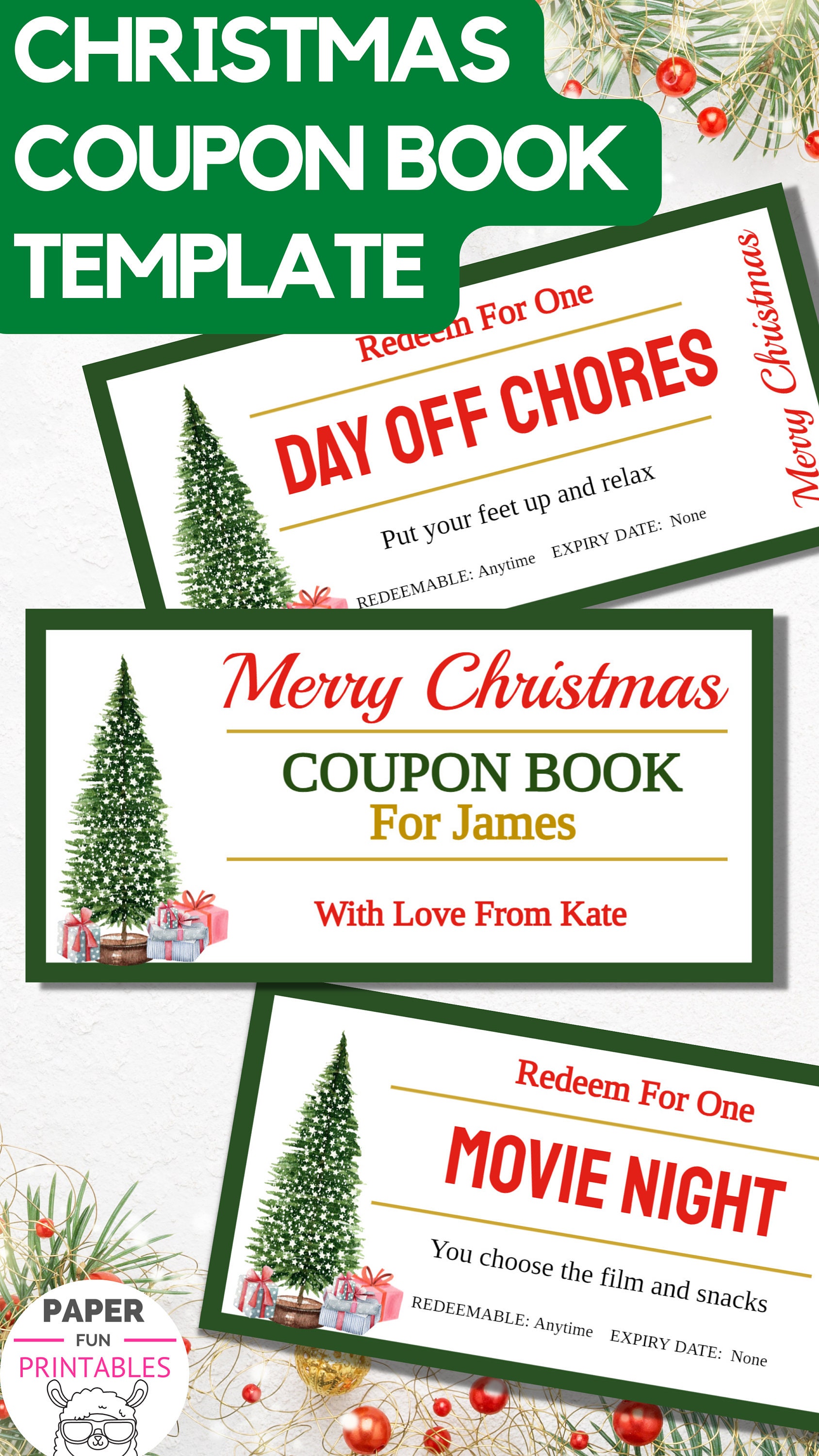 Christmas Coupon Book Template : Editable Coupons , Custom Coupons ...