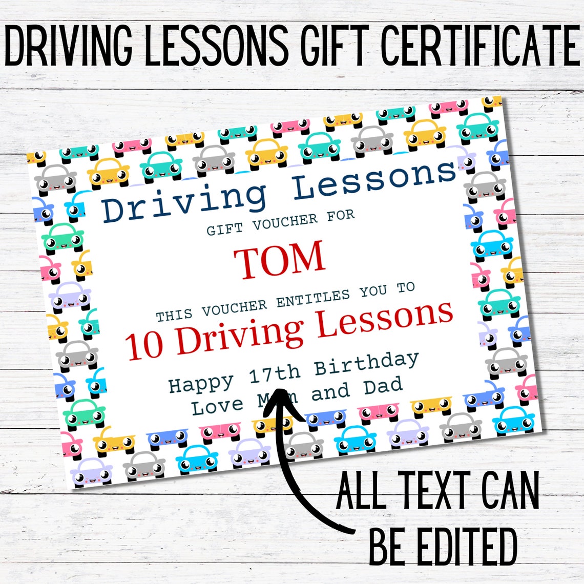Driving Lessons Voucher Template : Driving Lesson Gift - Etsy UK