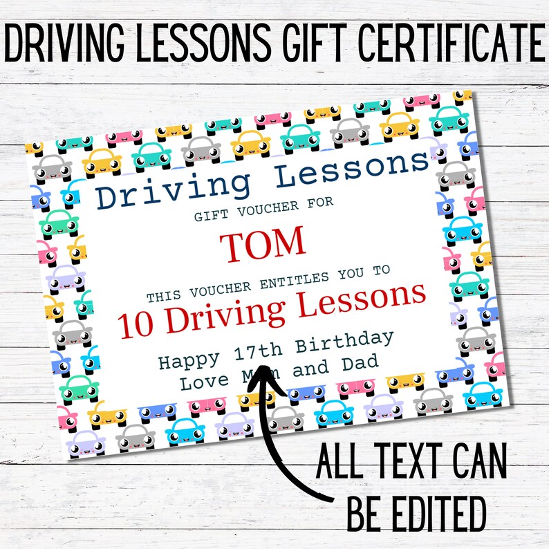 Driving Lessons Voucher Template : Driving Lesson Gift Editable Voucher ...