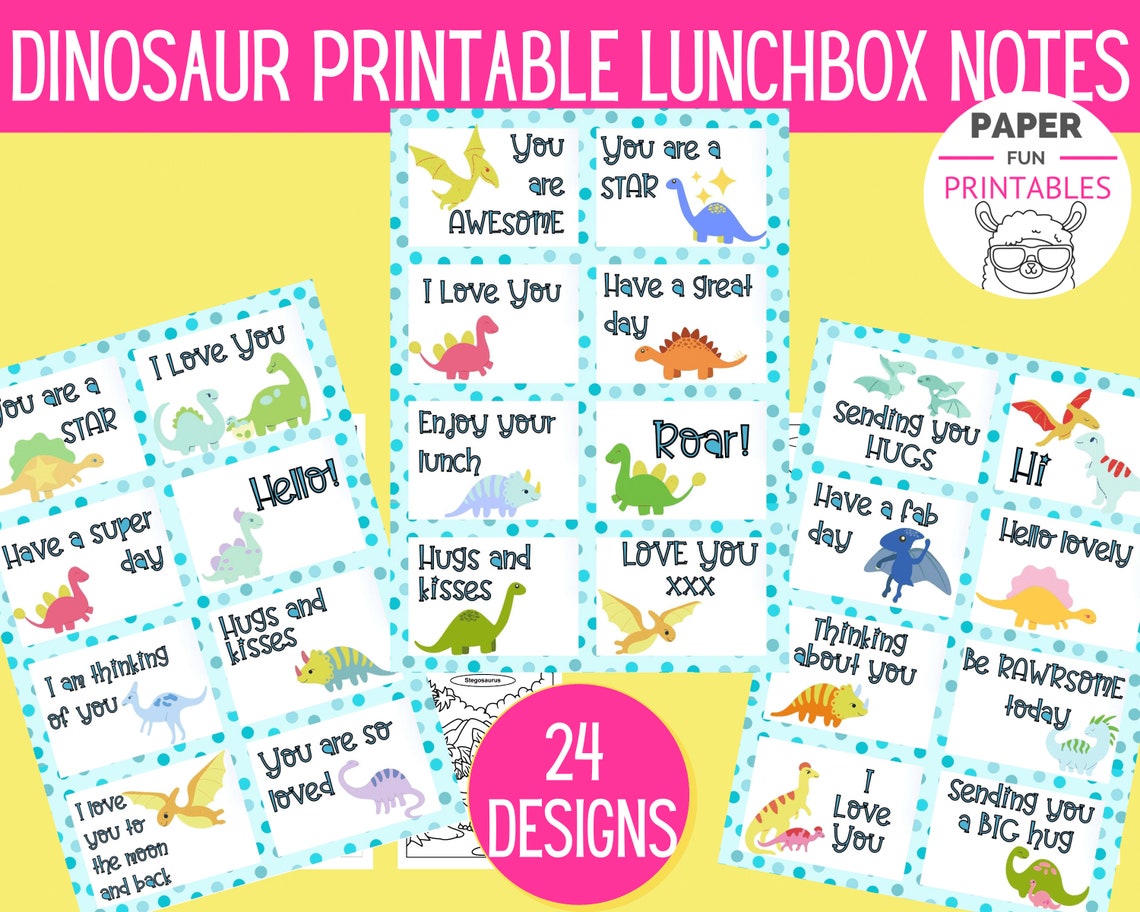 Dinosaur Lunch Box Cards Printable Lunch Notes for Kids DIGITAL ...