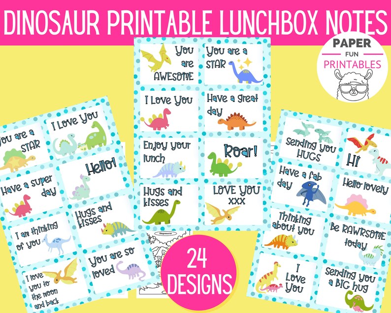 Dinosaur Lunch Box Cards | Printable Lunch Notes for Kids | DIGITAL ...