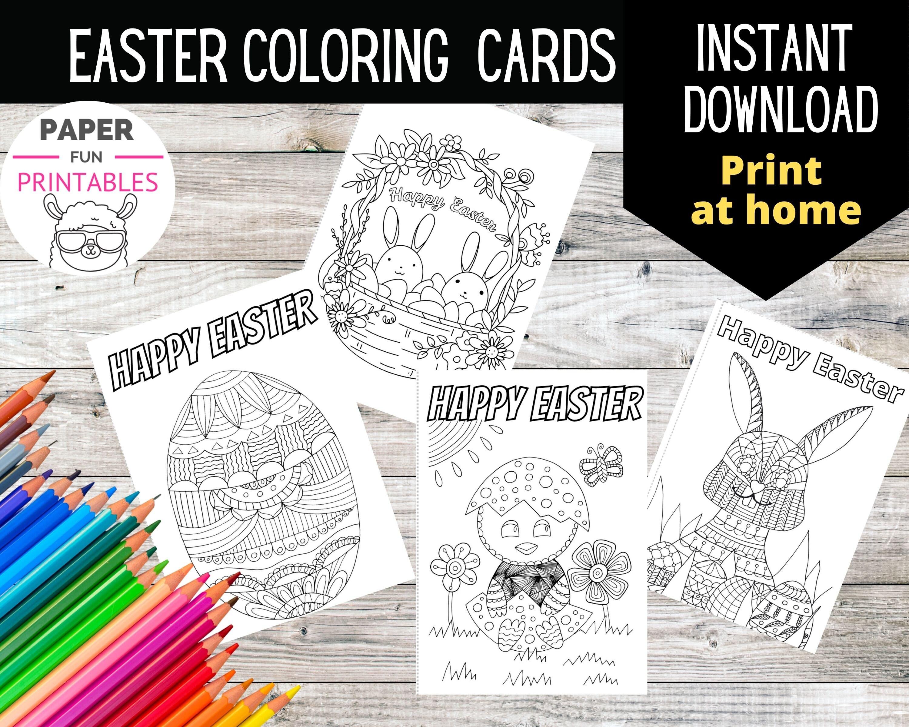 EASTER Coloring Cards. DIY Easter Card, Kids' Easter Coloring PDF ...