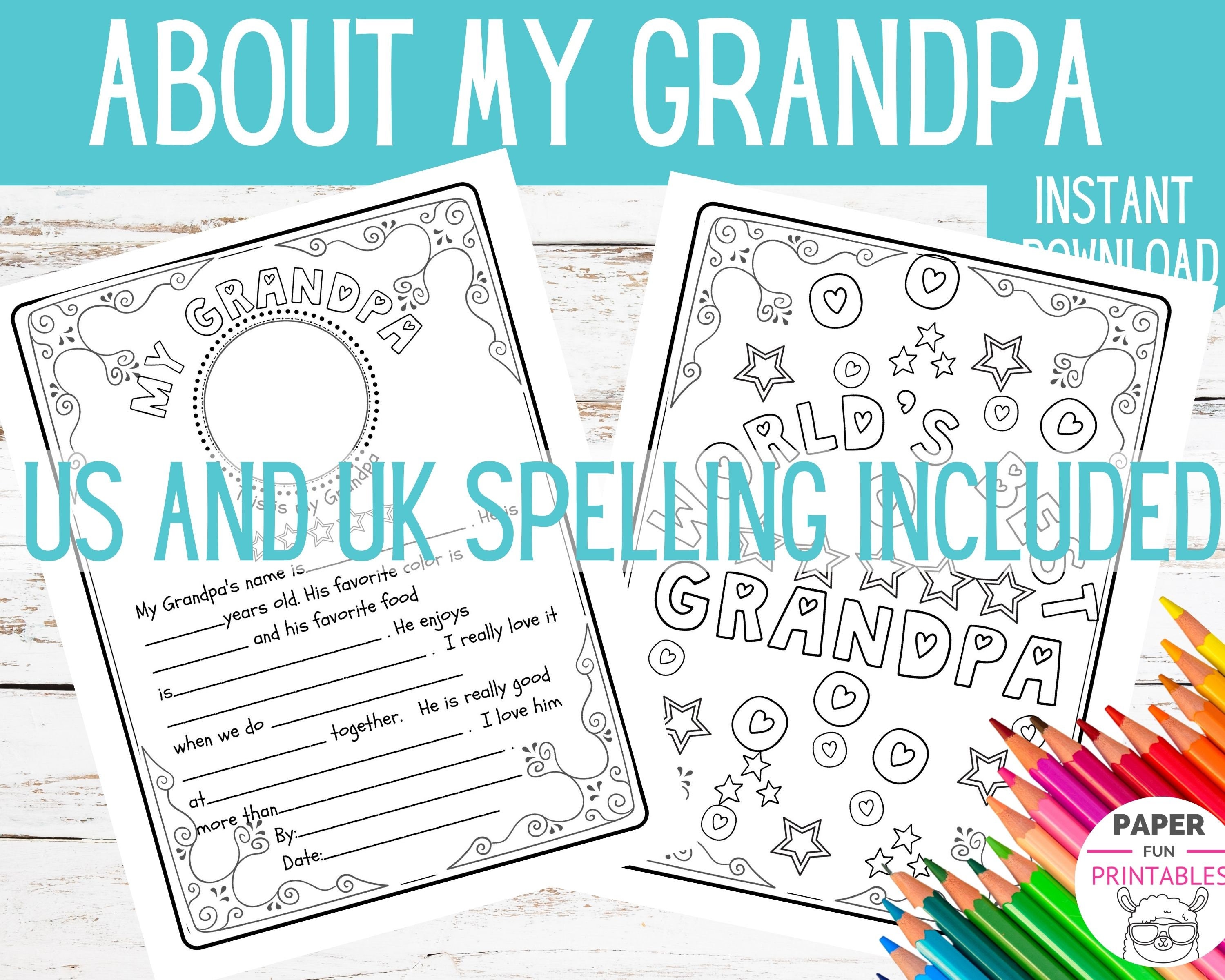 All About My Grandpa. Father's Day Printable Gift From Grandkids. Fill ...