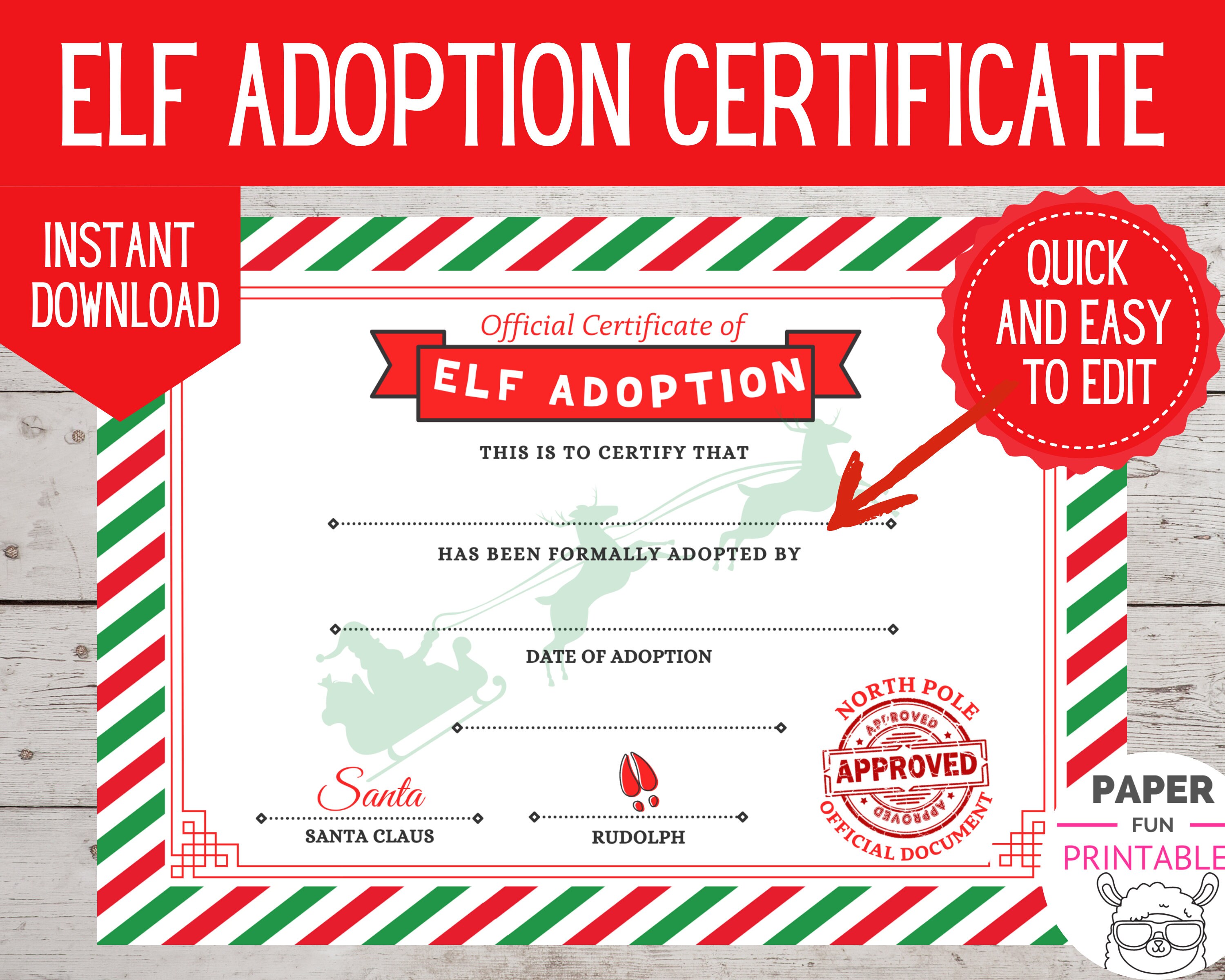Elf Adoption Certificate | Editable Elf Props INSTANT DOWNLOAD - DIY ...