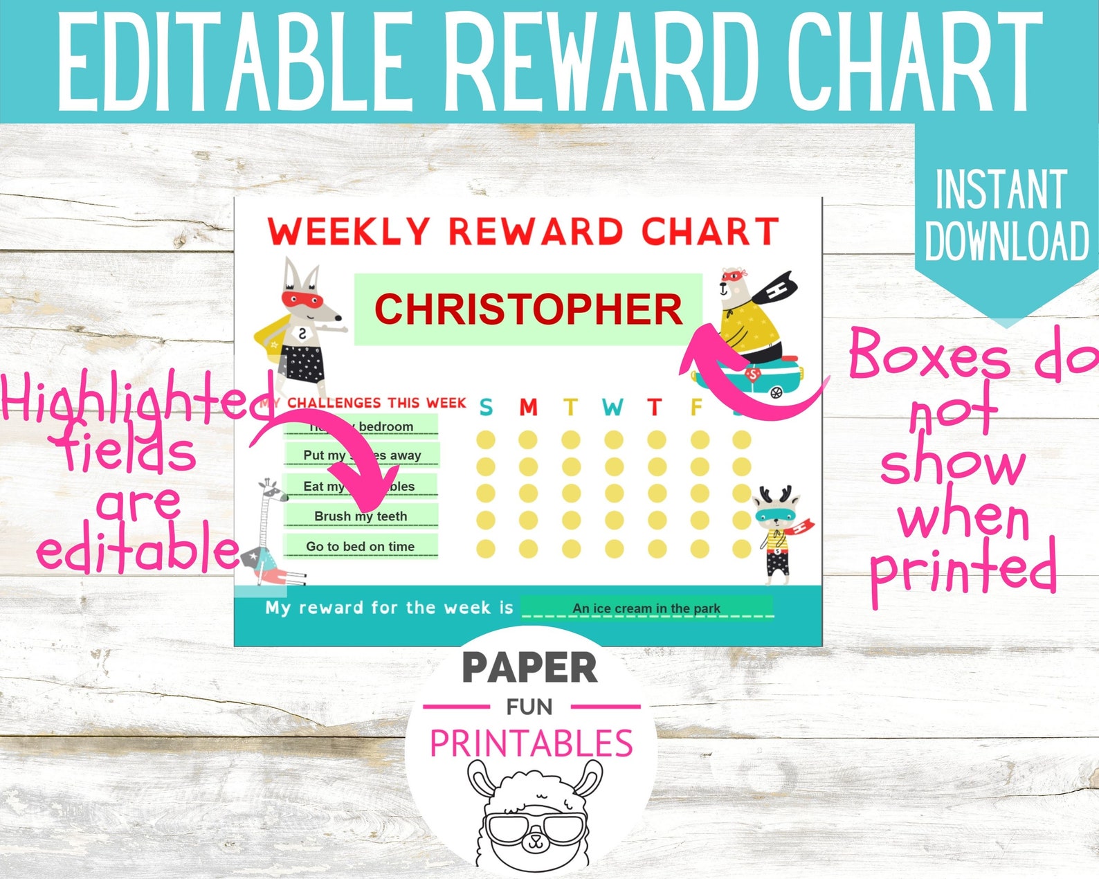 Editable Reward Chart Customized Chore Chart Personalized Behaviour ...