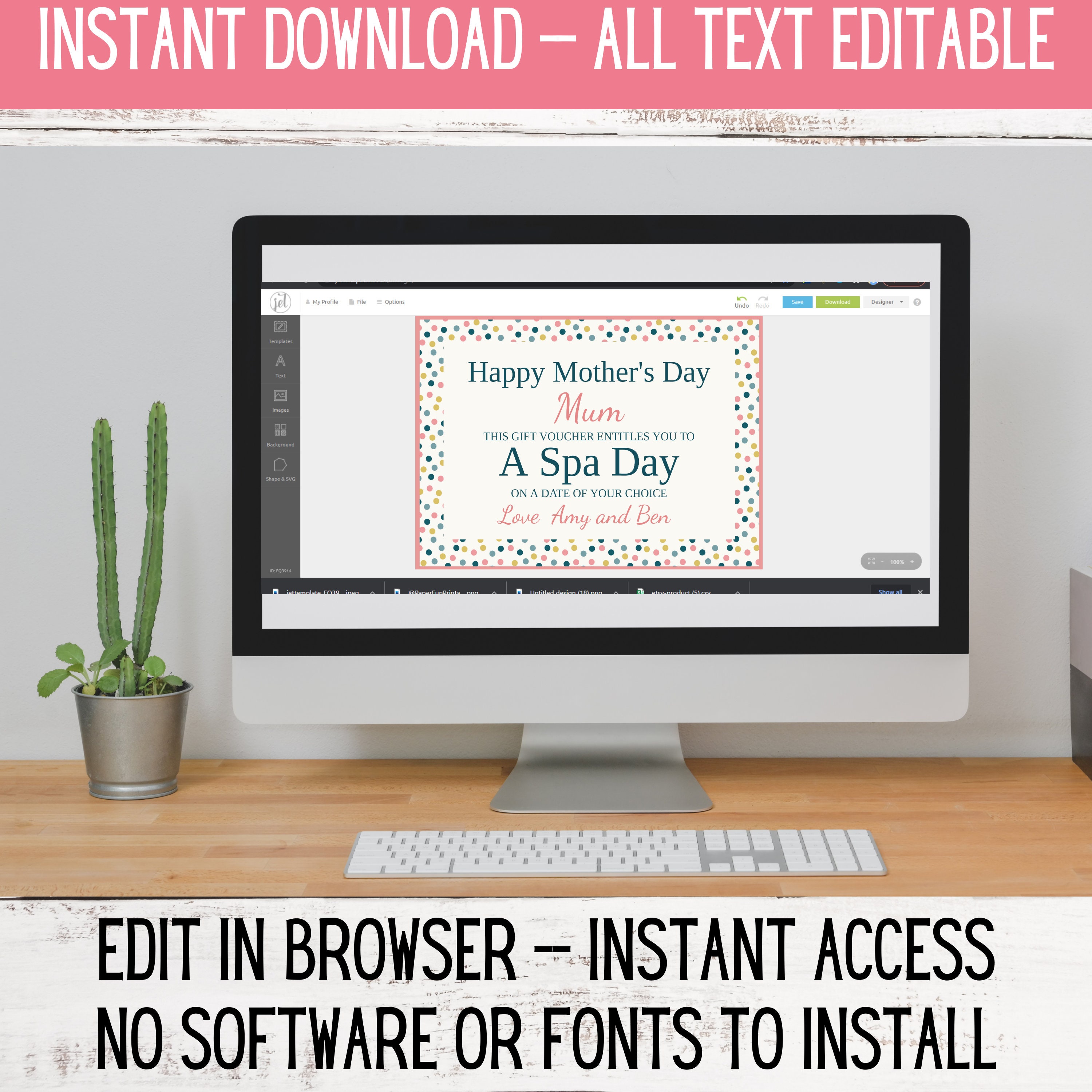 Mother's Day Gift Voucher Template. Mother's Day Present. Last Minute ...