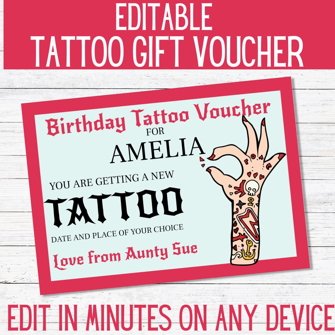 Tattoo Gift Voucher Template : Get Inked Tattoo Voucher Birthday Gift ...