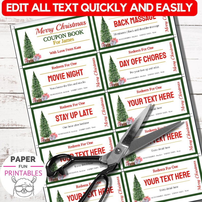 Christmas Coupon Book Template : Editable Coupons , Custom Coupons ...