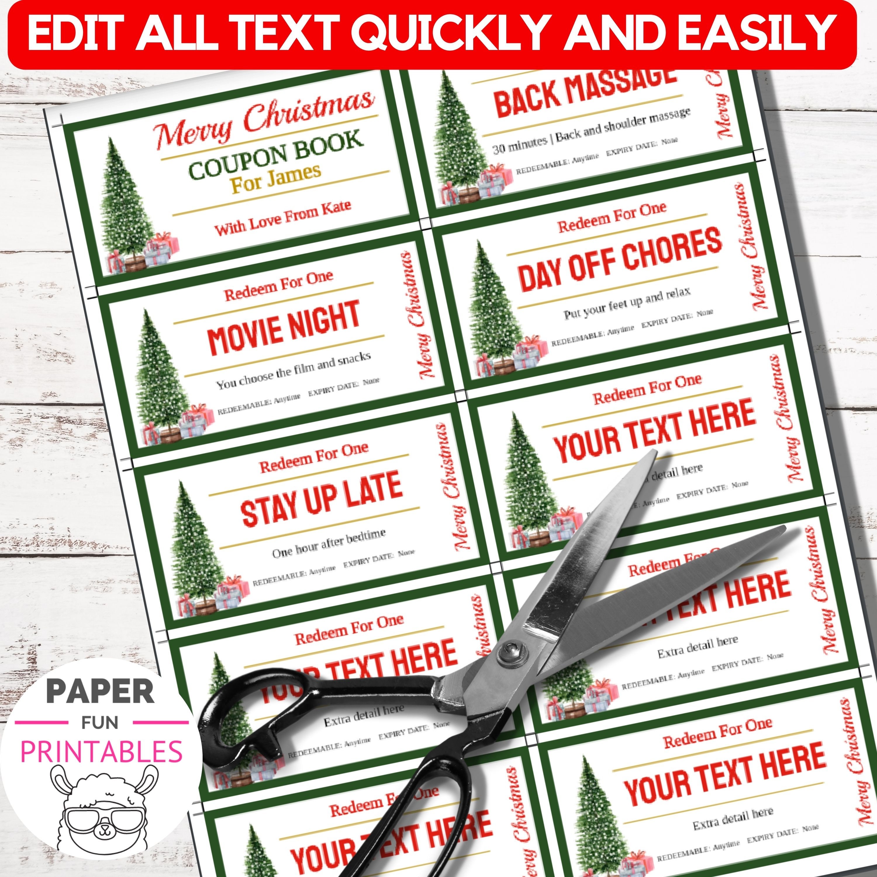 Christmas Coupon Book Template : Editable Coupons , Custom Coupons ...