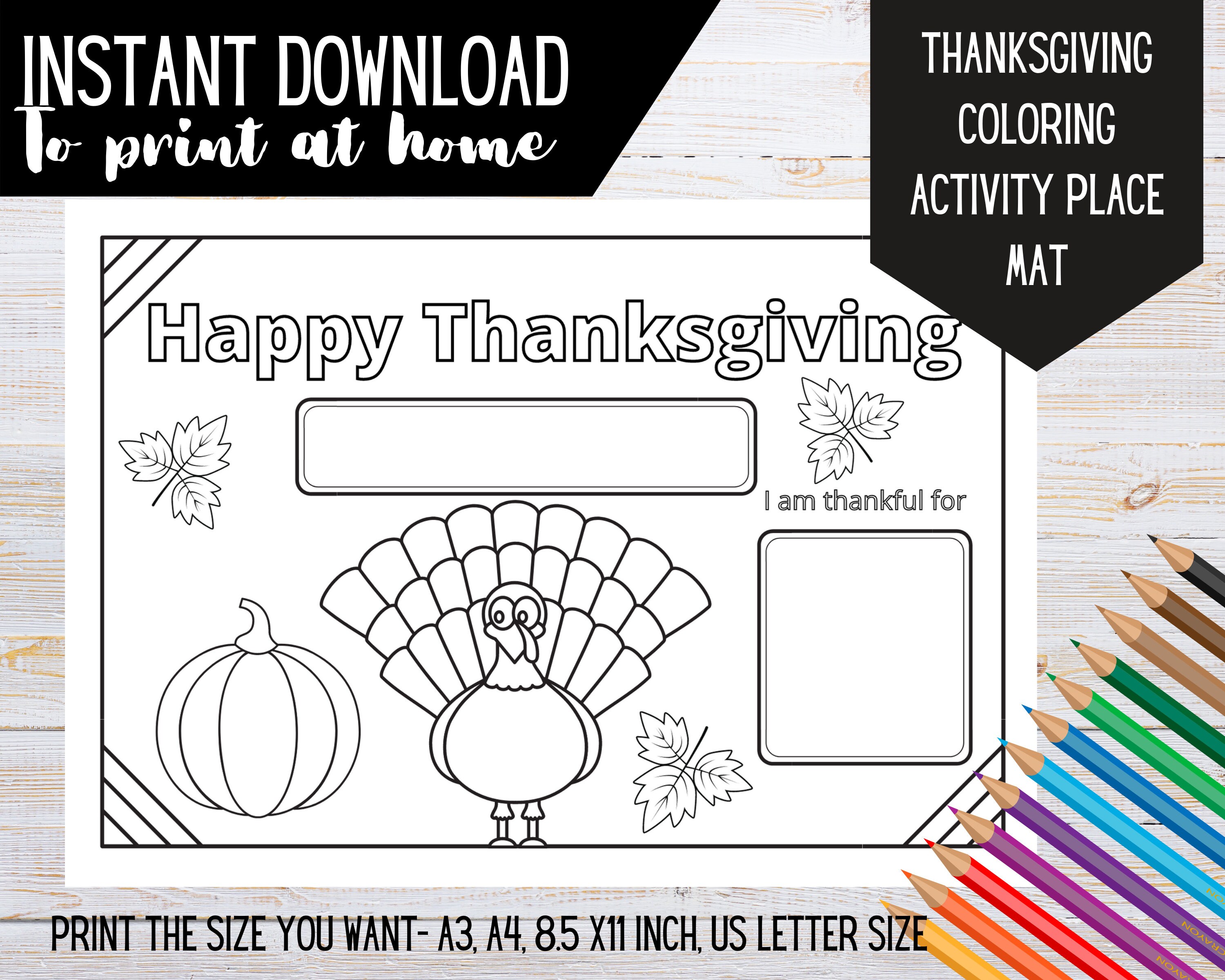 Printable THANKSGIVING Activity Placemat for Kids | EDITABLE ...