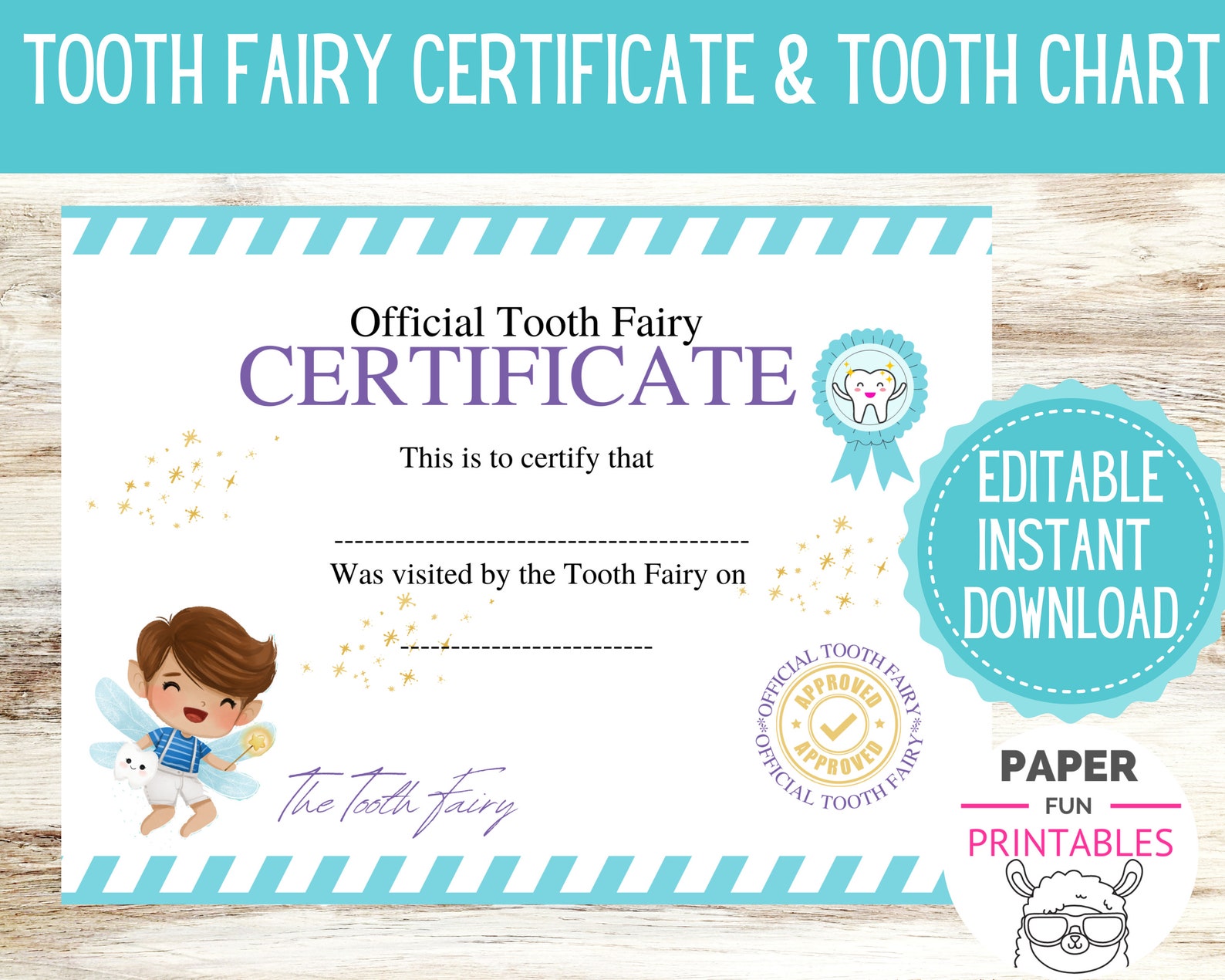 Boy Tooth Fairy Certificate for First Tooth and Printable Tooth Chart ...