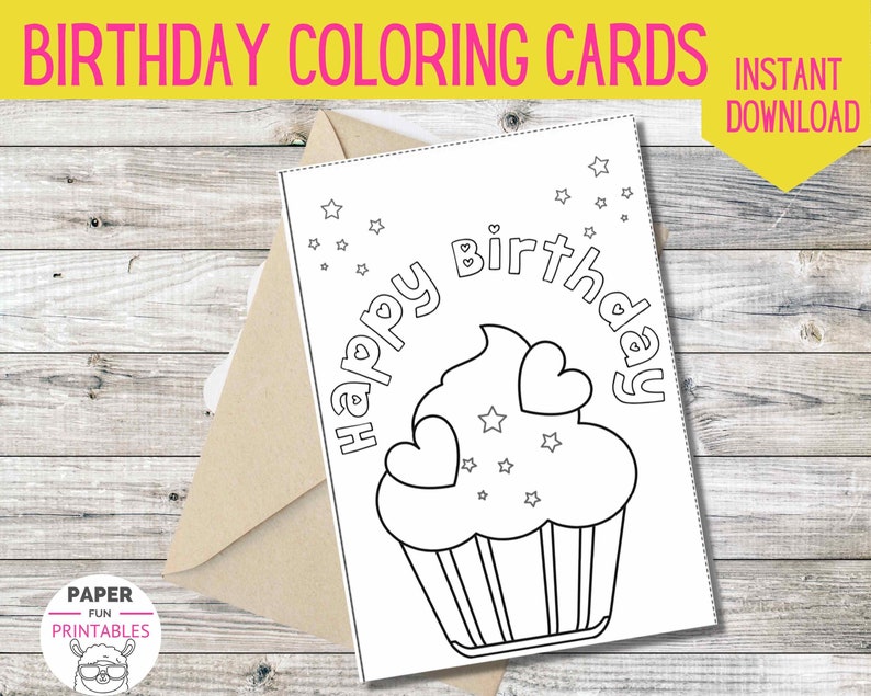 BIRTHDAY Coloring Card | Color Your Own DIY Happy Birthday Card ...