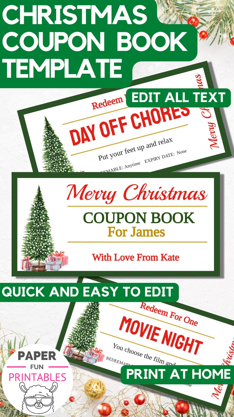 Christmas Coupon Book Template : Editable Coupons , Custom Coupons ...