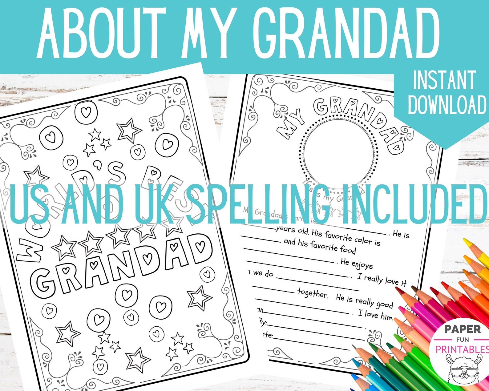 All About My Grandad. Father's Day Printable Gift From Grandkids. Fill ...