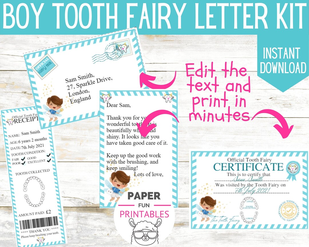 Tooth Fairy Letter for Boy. INSTANT EDITABLE Tooth Fairy Kit. Lost ...