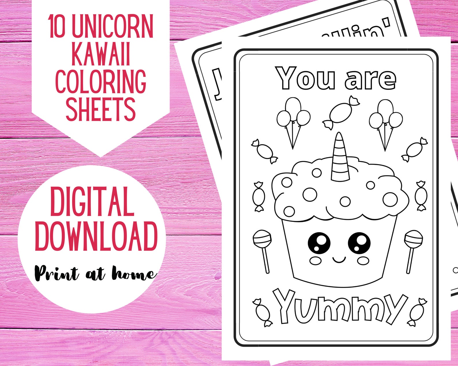 Unicorn Coloring Pages. 10 Cute Unicorn Kawaii Coloring Sheets. DIGITAL ...