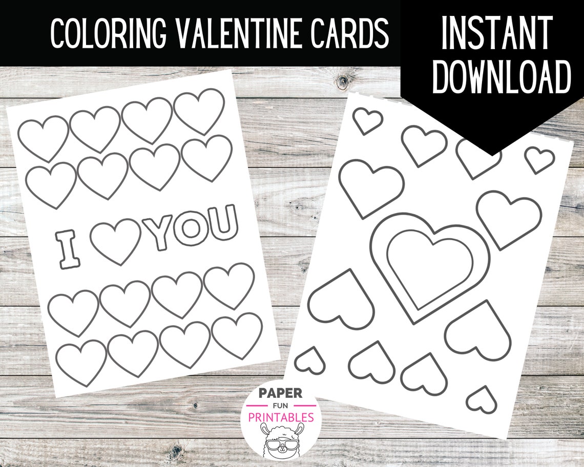 PRINTABLE Kids Valentine Coloring Cards Color Your Own - Etsy