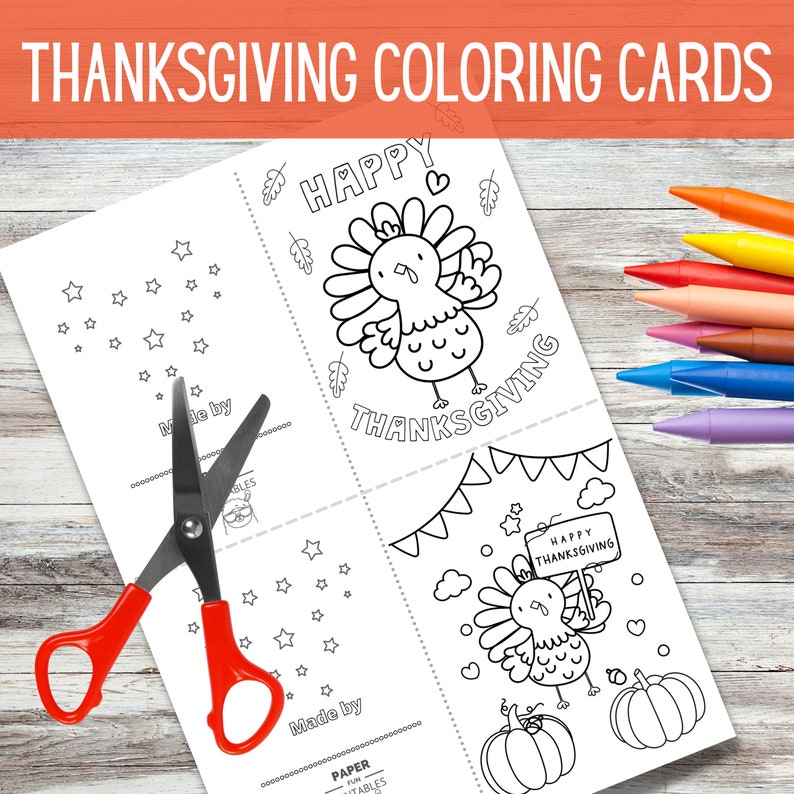 Thanksgiving Coloring Cards | DIY Thanksgiving Card DIGITAL DOWNLOAD ...