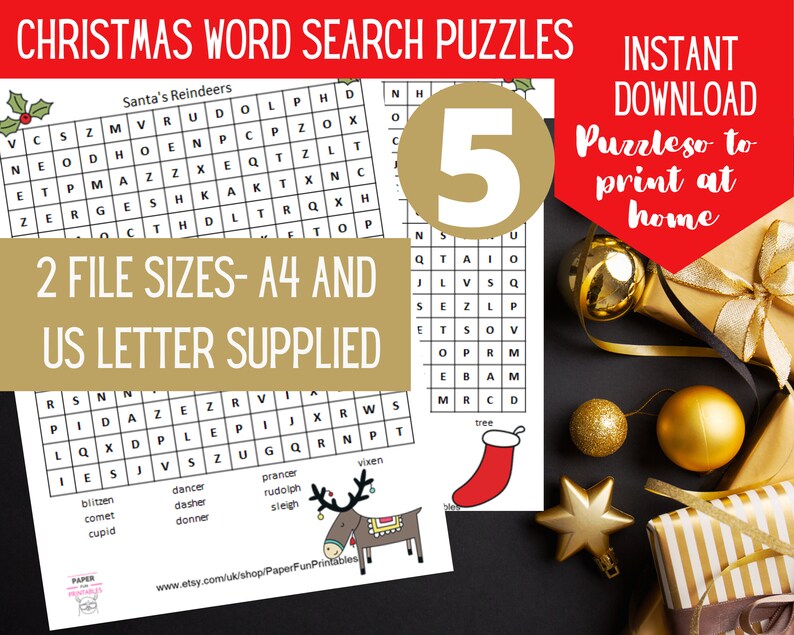 Christmas Word Search PRINTABLE- Digital Download 5 Christmas Word ...