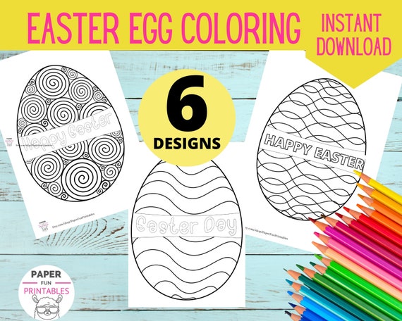 EASTER Coloring Pages: 6 Printable Easter Egg Coloring Pages | Etsy