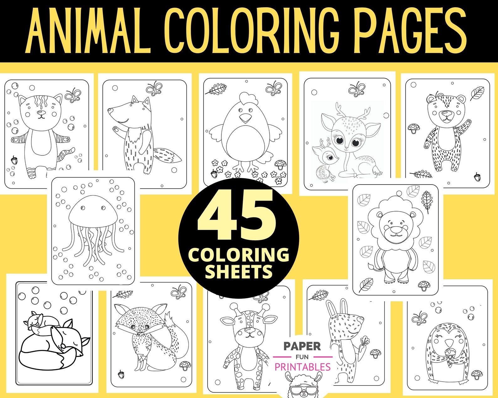 Animal Coloring Pages : 45 Animals to Color Printable | Etsy