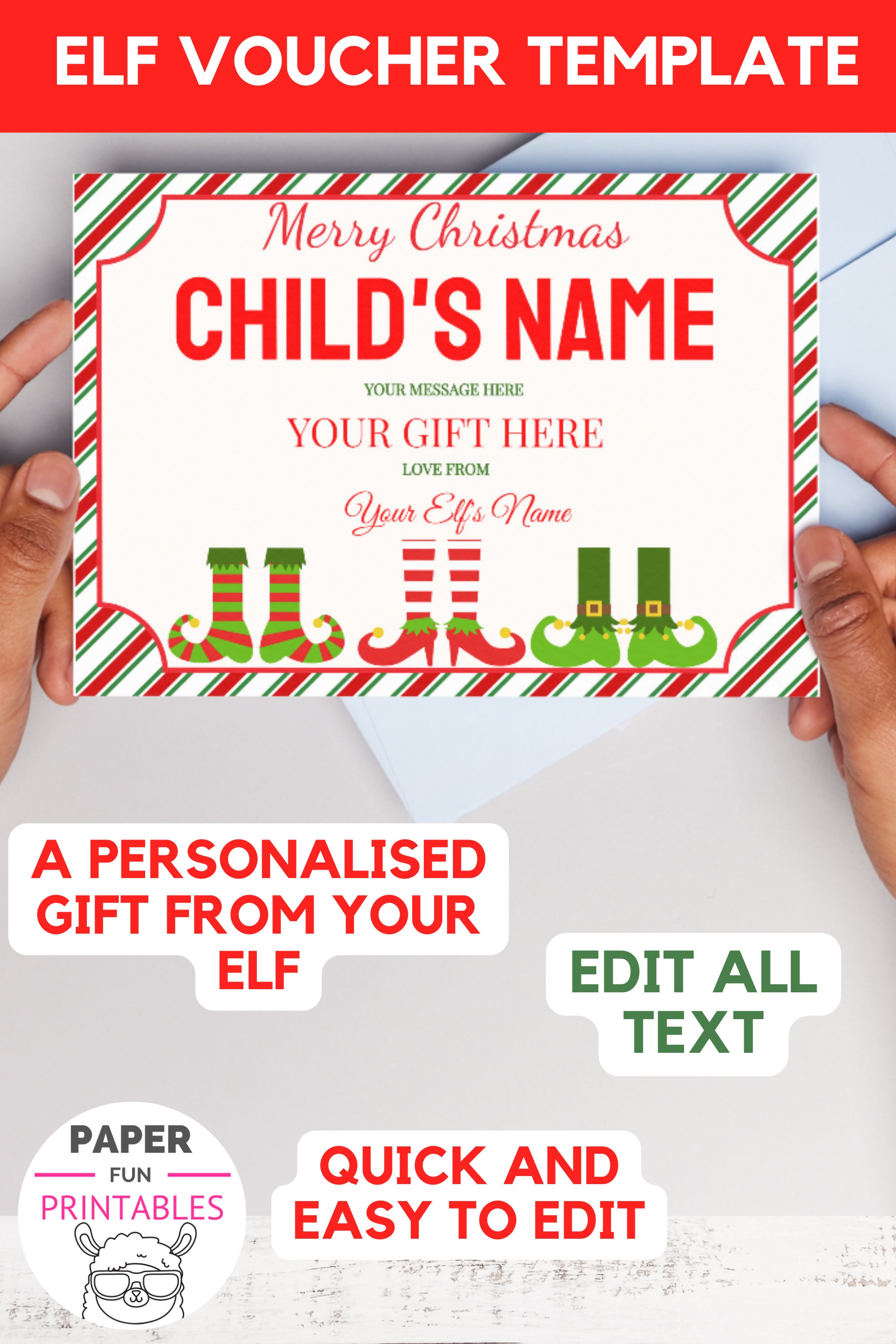 Elf Voucher Template for Kids - Printable Elf IOU Gift Card - Last ...