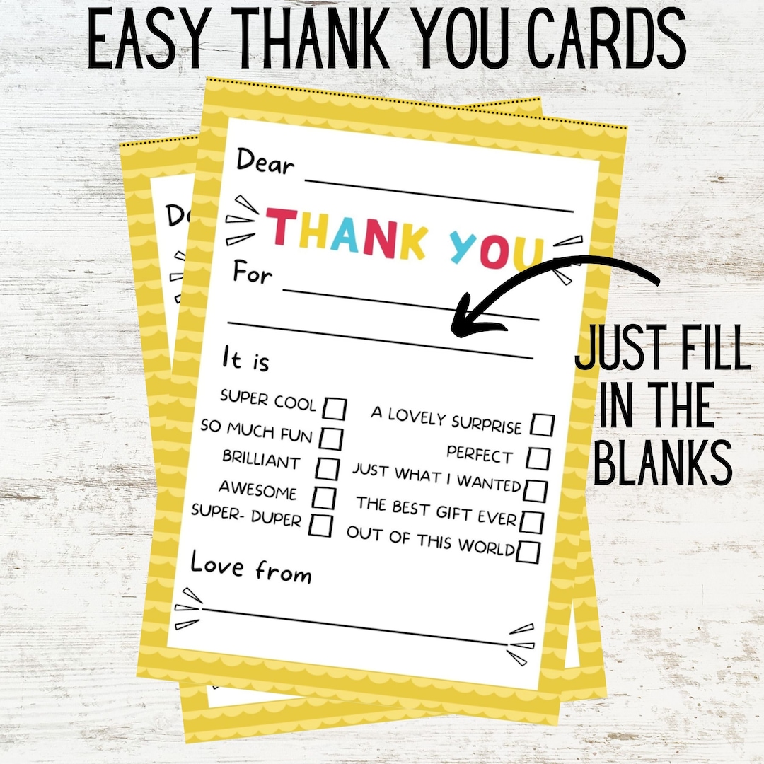 PRINTABLE Thank You Cards for Kids | Fill in the Blanks Thank You Card ...