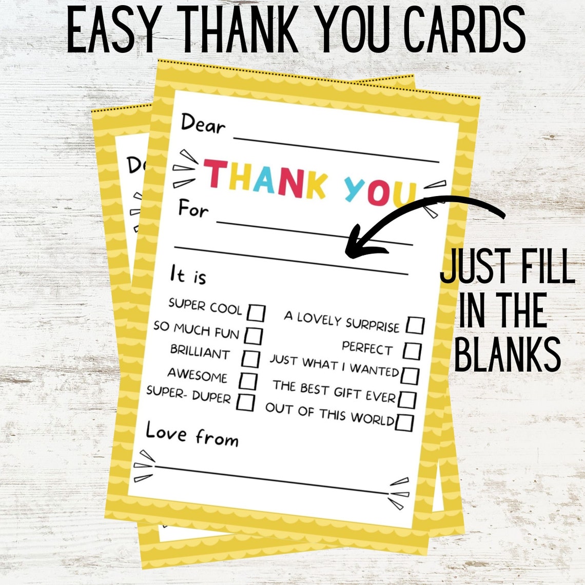 PRINTABLE Thank You Cards for Kids Fill in the Blanks Thank | Etsy