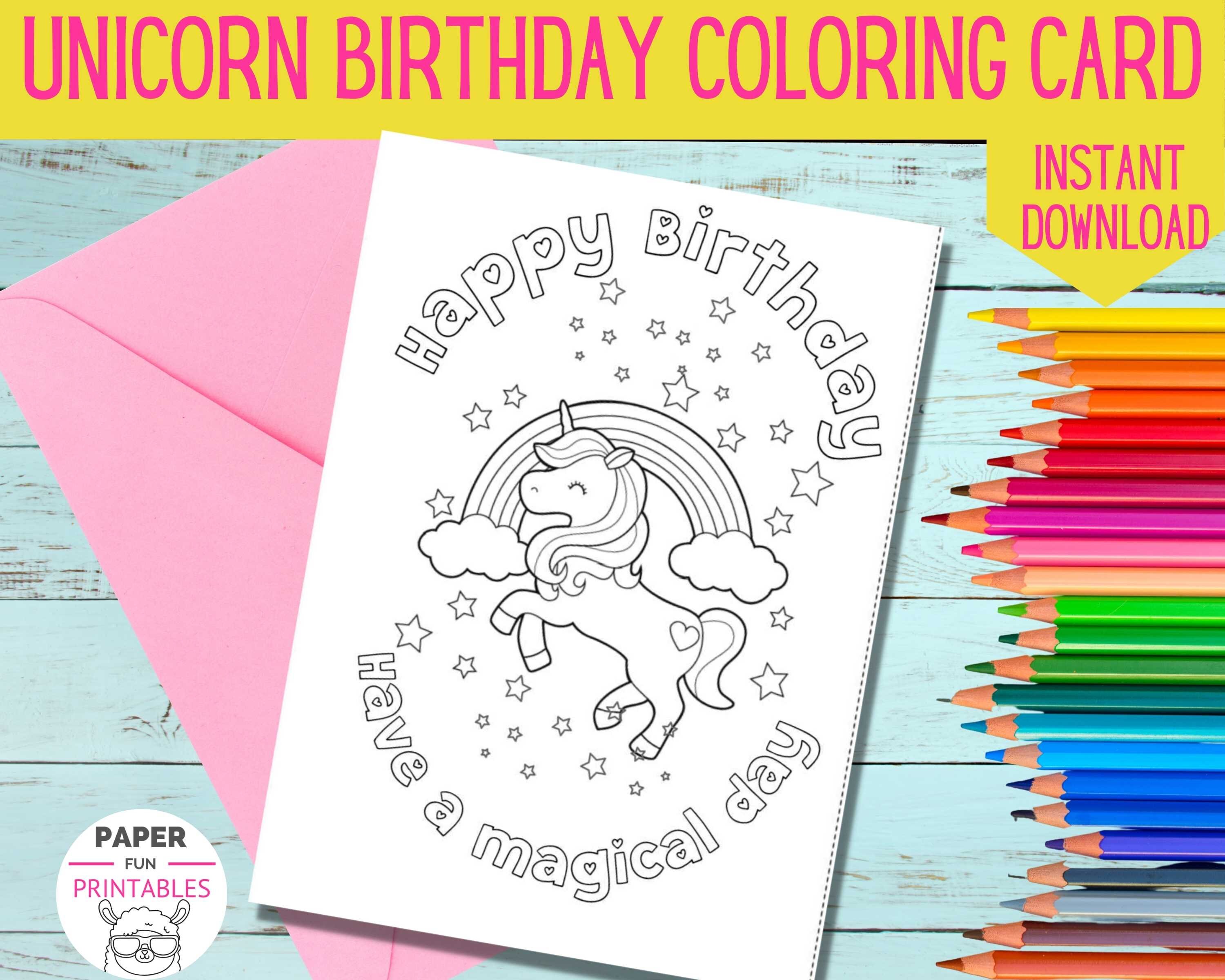 Printable Unicorn Coloring Birthday Card Premium Vector | 18 Unicorn
