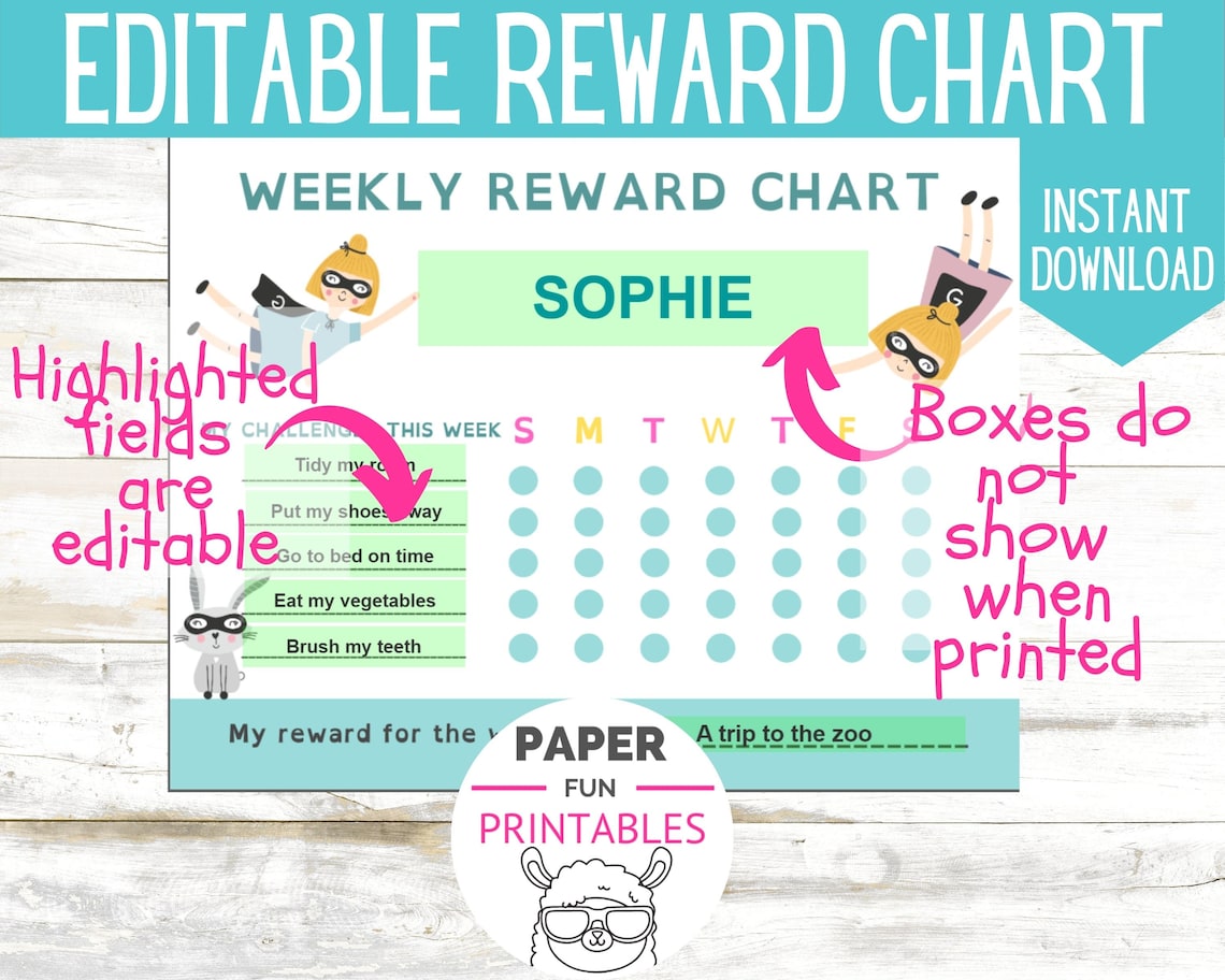 Editable Reward Chart Customized Chore Chart Personalized | Etsy