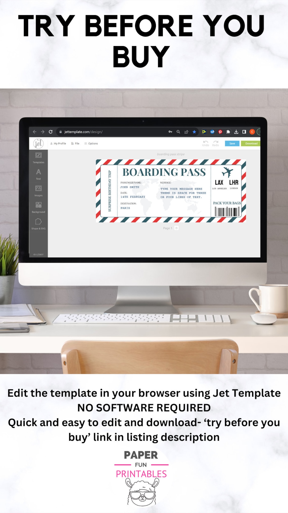 Surprise Trip Ticket Template. EDITABLE Airline Boarding Pass for ...